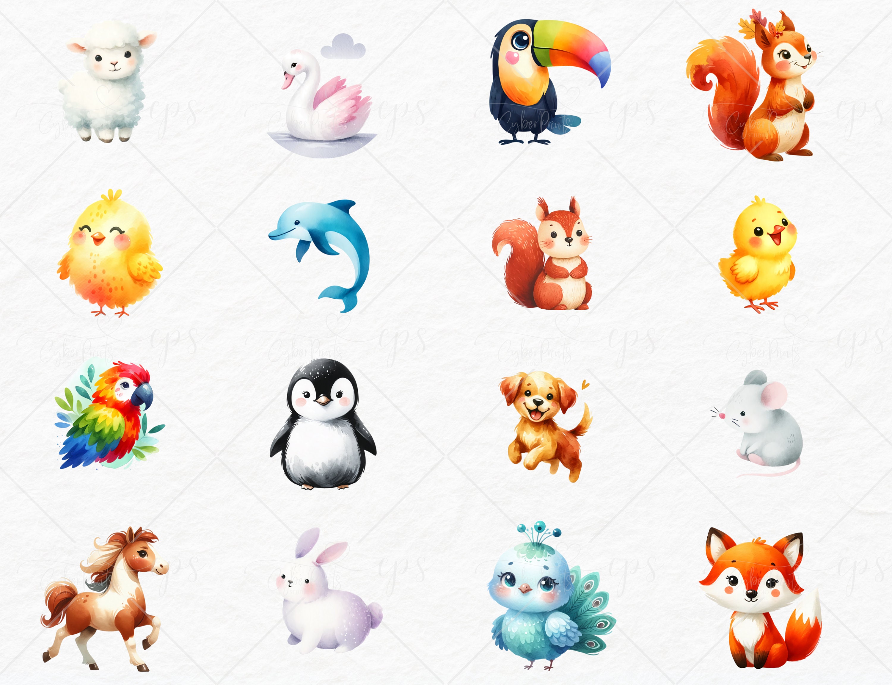 Cute Animals Clipart, Spring PNG, Watercolor Forest Baby Animals Png ...