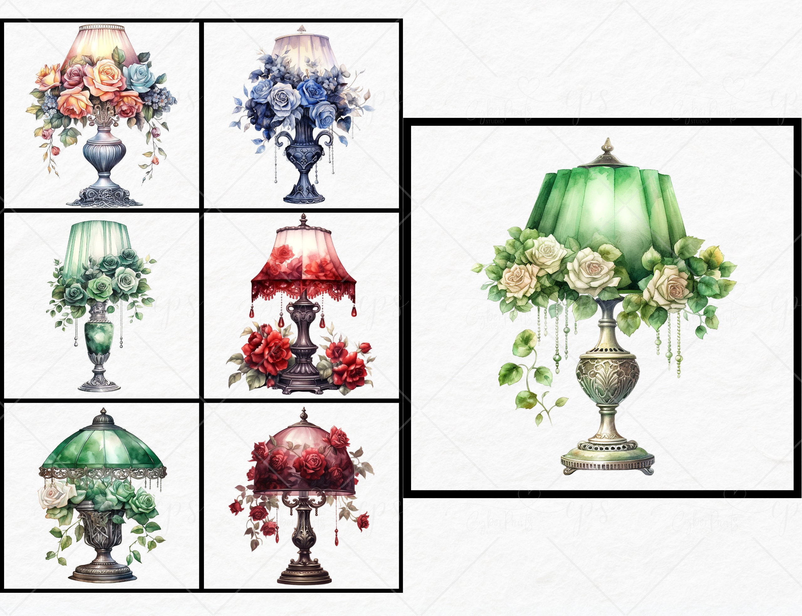 Watercolor Victorian Lamps Clipart - Floral Lamps Antique Lamp Png ...