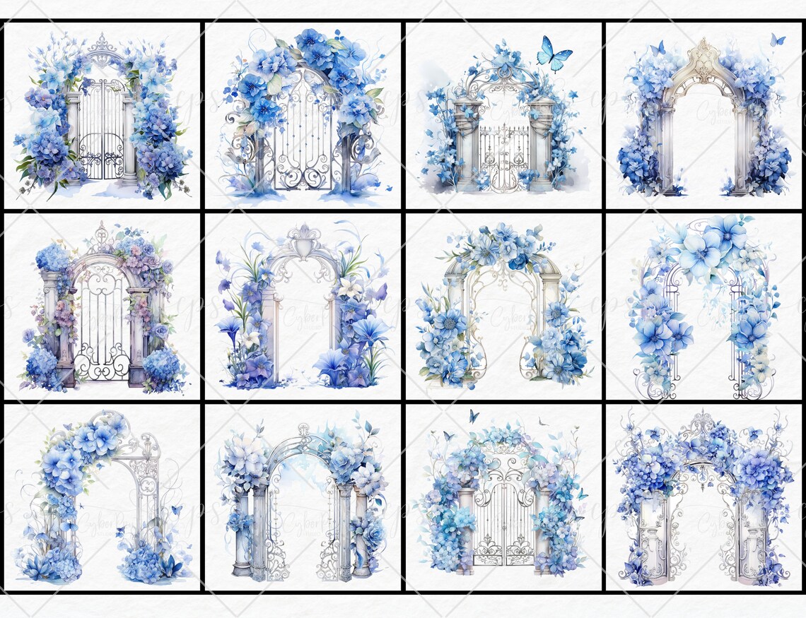 Watercolor Floral Gates- Spring Gates, Summer Gates Watercolor PNG ...