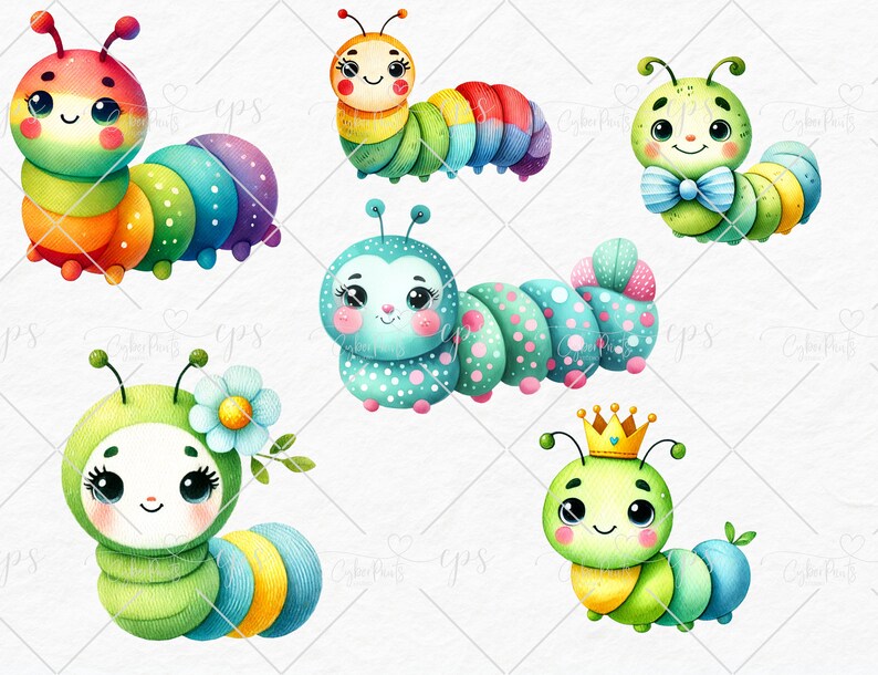 Cute Caterpillar PNG Bundle, Digital Crafts Designs Transparent, Little ...