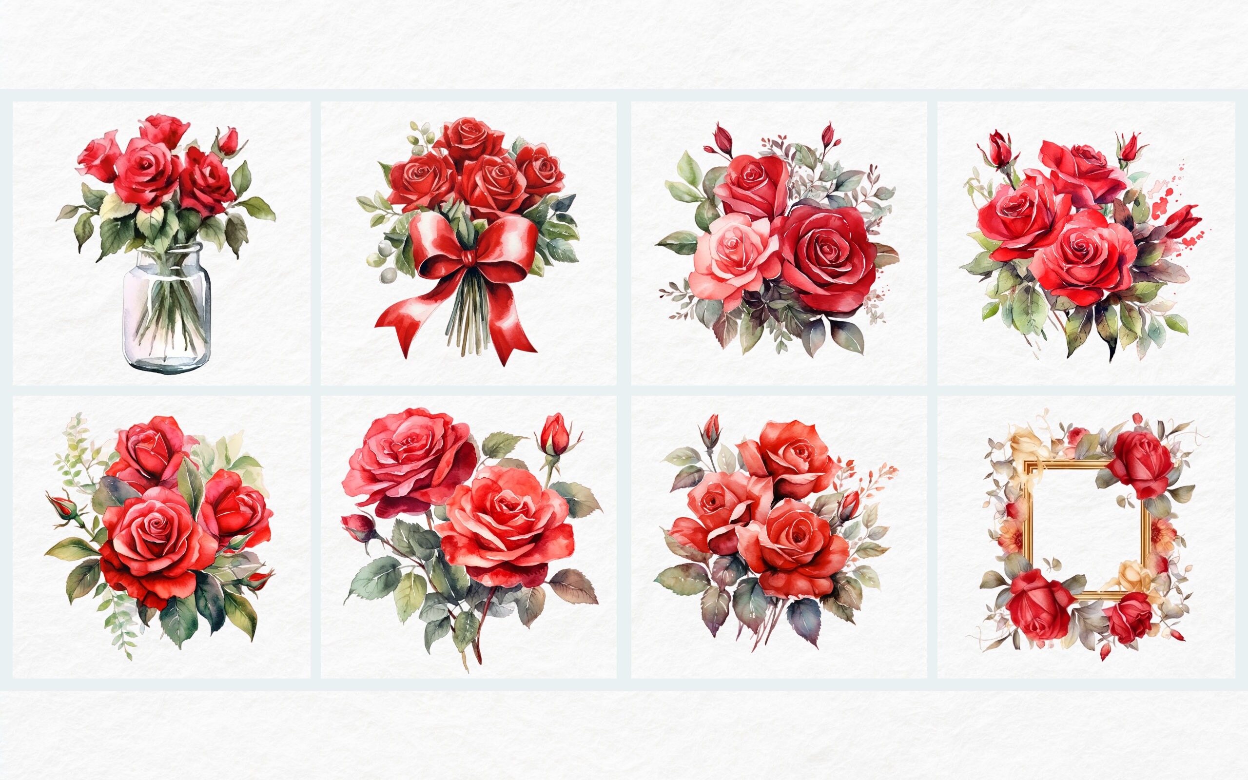 Watercolor Red Roses Clipart roses in PNG Format Instant Download for ...