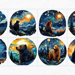 Starry Night Bears, Bears Clipart, Van Gogh Bears, Forest Animals PNG Format Instant Download ...