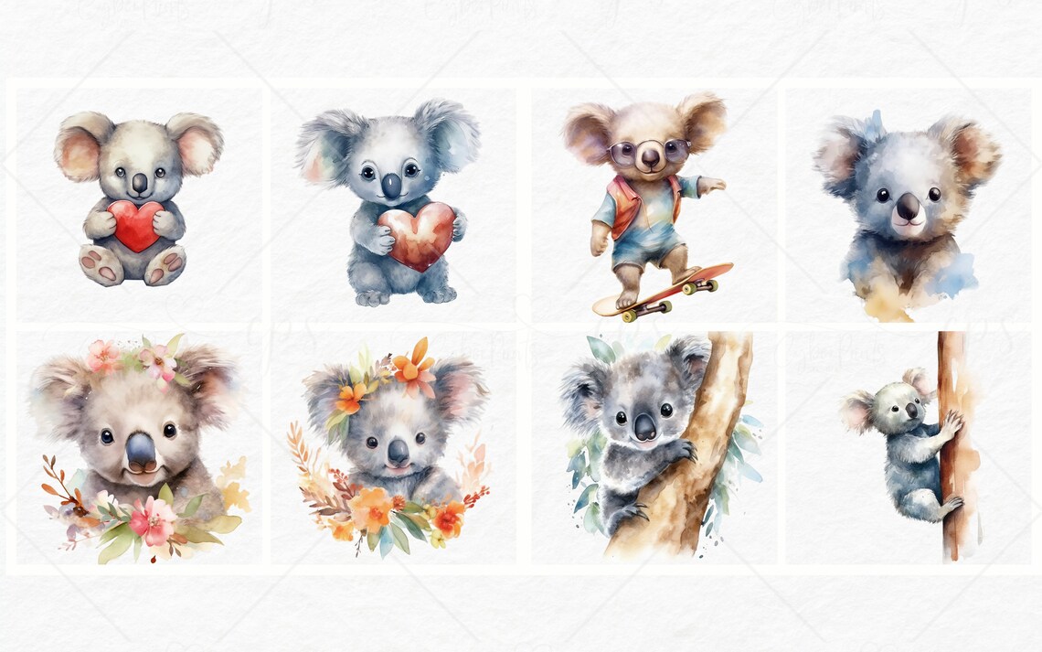 Koala Bear Watercolor Clipart Set. Cute Baby Koala, Nursery Decor ...