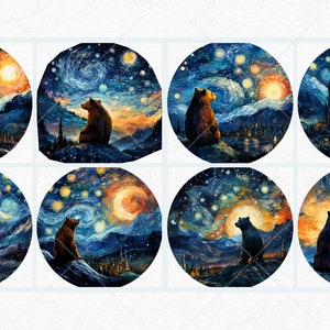 Starry Night Bears, Bears Clipart, Van Gogh Bears, Forest Animals PNG Format Instant Download ...