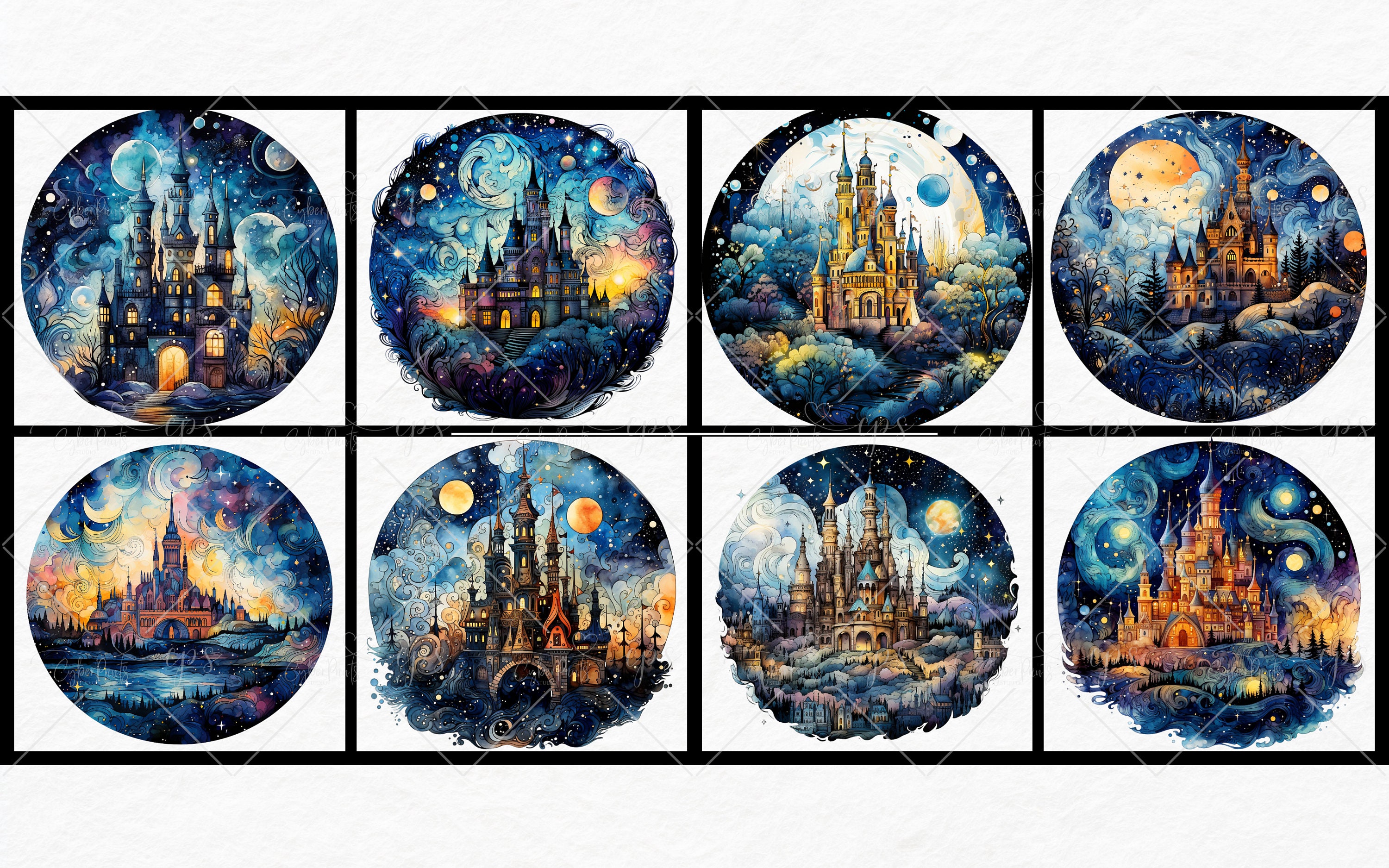 Fantasy Castles Clipart - Moonlit Castles, Celestial, Fantasy Castle ...