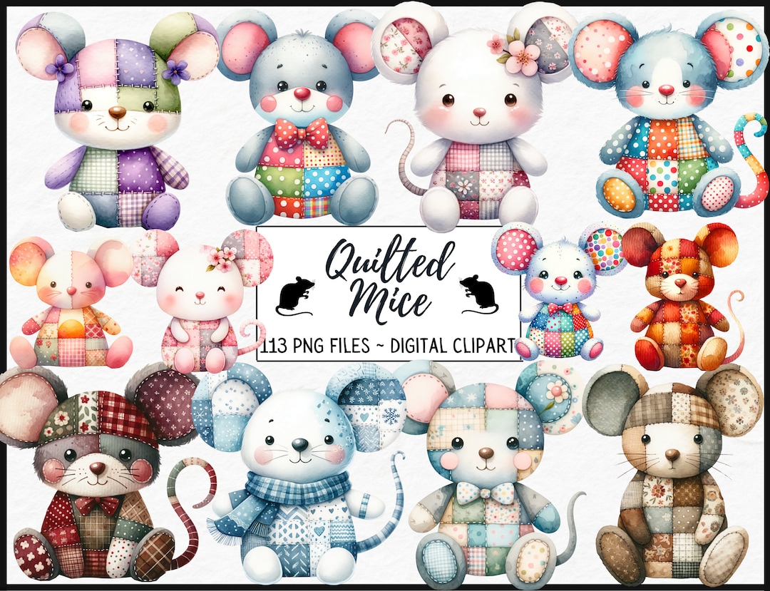 Patchwork Quilted Mice, Stuffed Animal, Nursery Decor Art, Cute Mouse ...