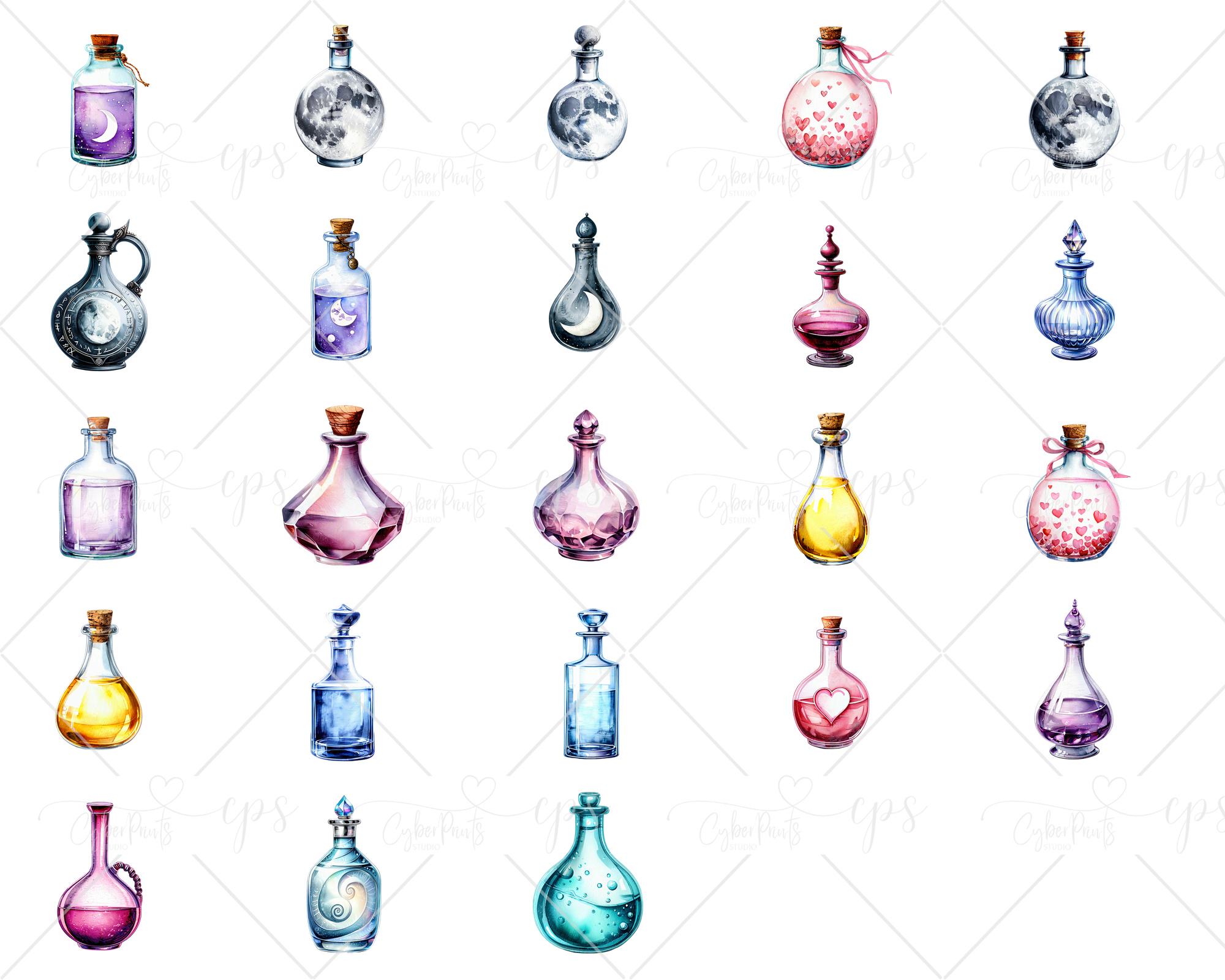 Witches Brew Watercolor Clipart Bundle - 158 Potion Bottle Pngs, Gothic ...