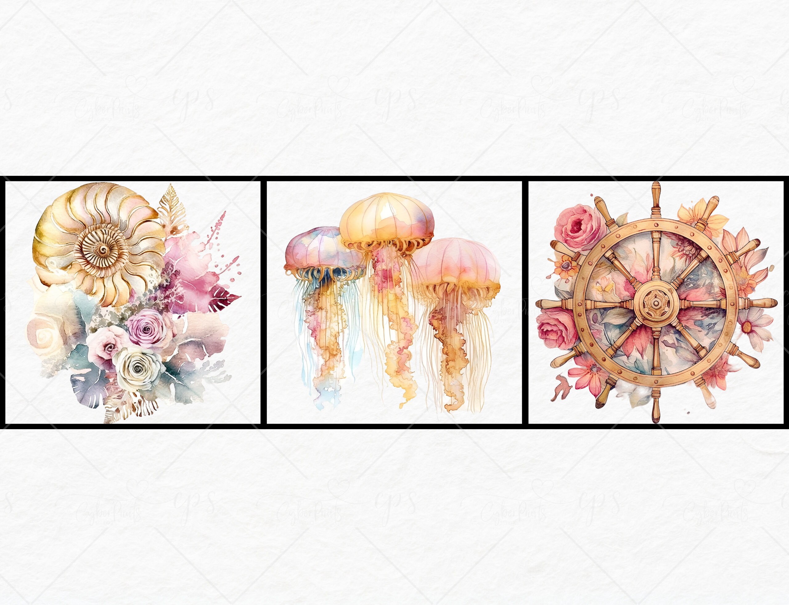 Watercolor Boho Nautical Clipart Ocean Beach Wedding PNG Format Instant ...