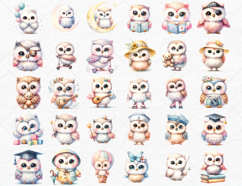 Watercolor Cute Owls Clipart - Nursery Art Watercolor Woodland PNG ...