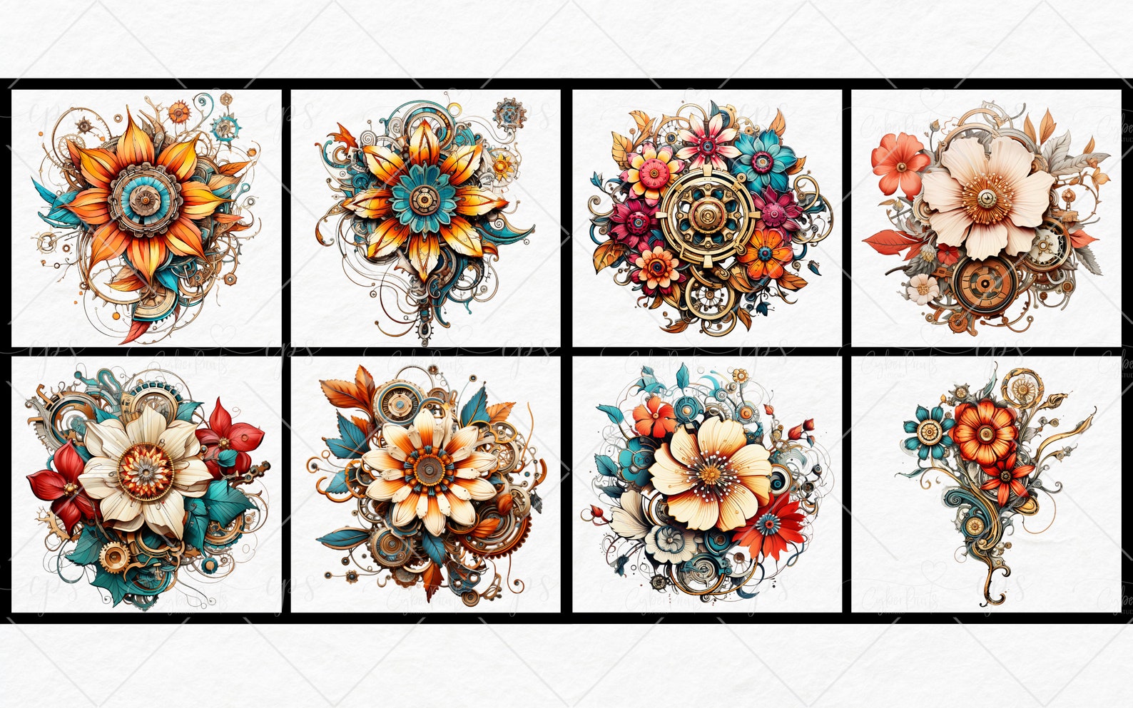 Steampunk Flower Clipart, Steampunk Printables, Junk Journal, Steampunk ...