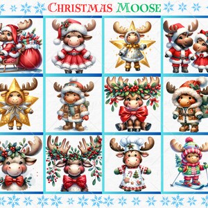 Christmas Moose PNG Clipart, Watercolor Winter Moose Holiday Bundle ...