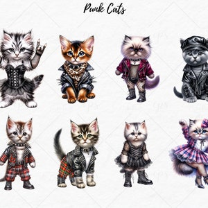 Gothic Punk Rocker Cat Illustrations, Mohawk Kitten, Clipart, Clip Art ...