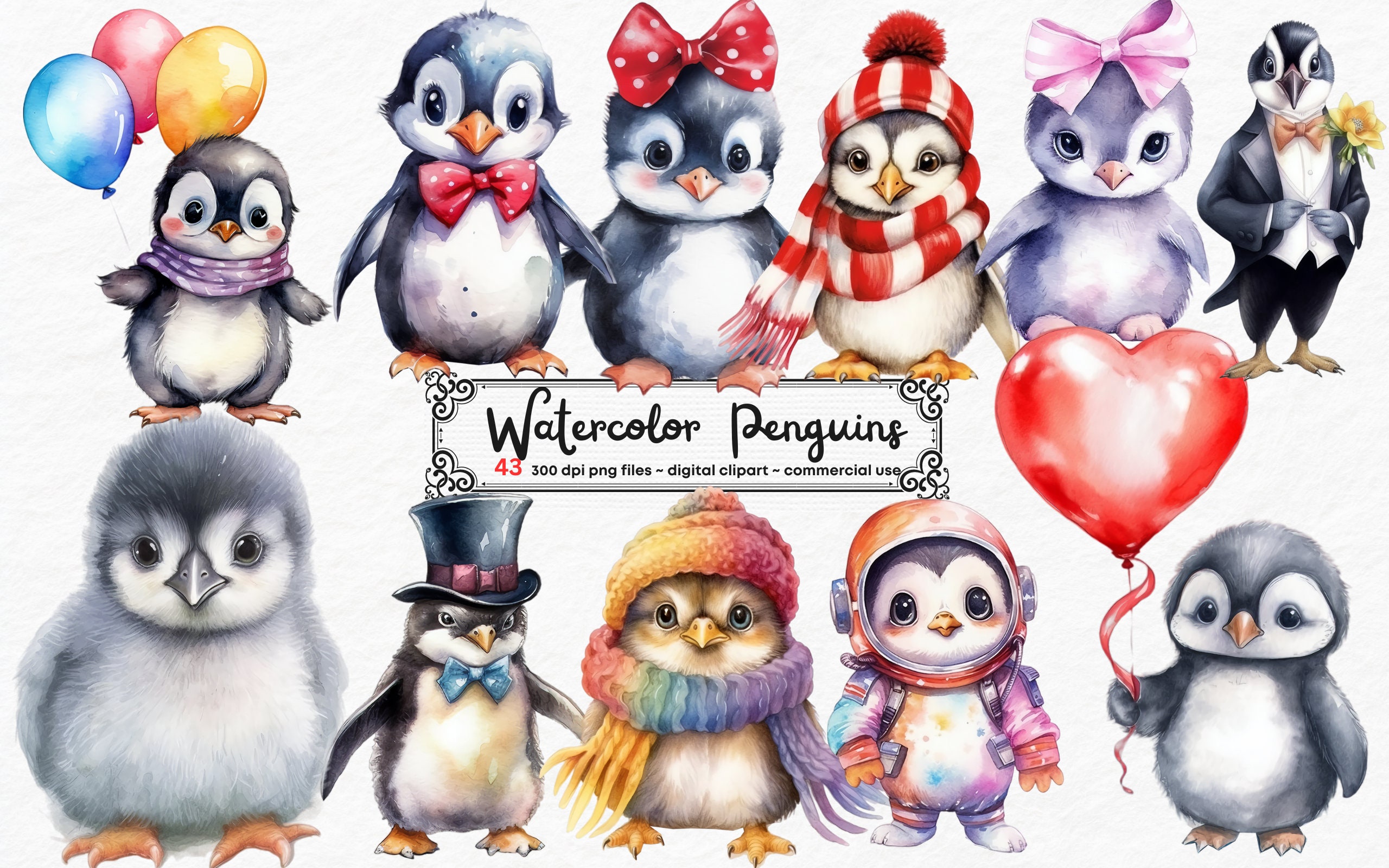 Watercolor Penguin Clipart, Penguin Clipart, Penguin Heart Png ...