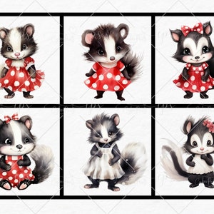 Cute Skunk Watercolor Clipart Skunk Flowers PNG Commercial Use Forest ...