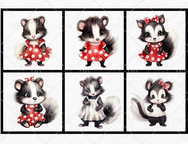 Cute Skunk Watercolor Clipart Skunk Flowers PNG Commercial Use Forest ...
