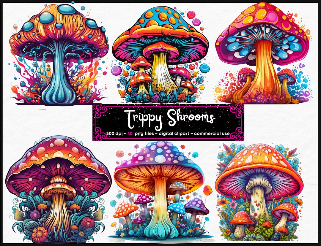 Watercolor Magic Mushrooms Clipart - Trippy Fantasy Watercolor Witch ...