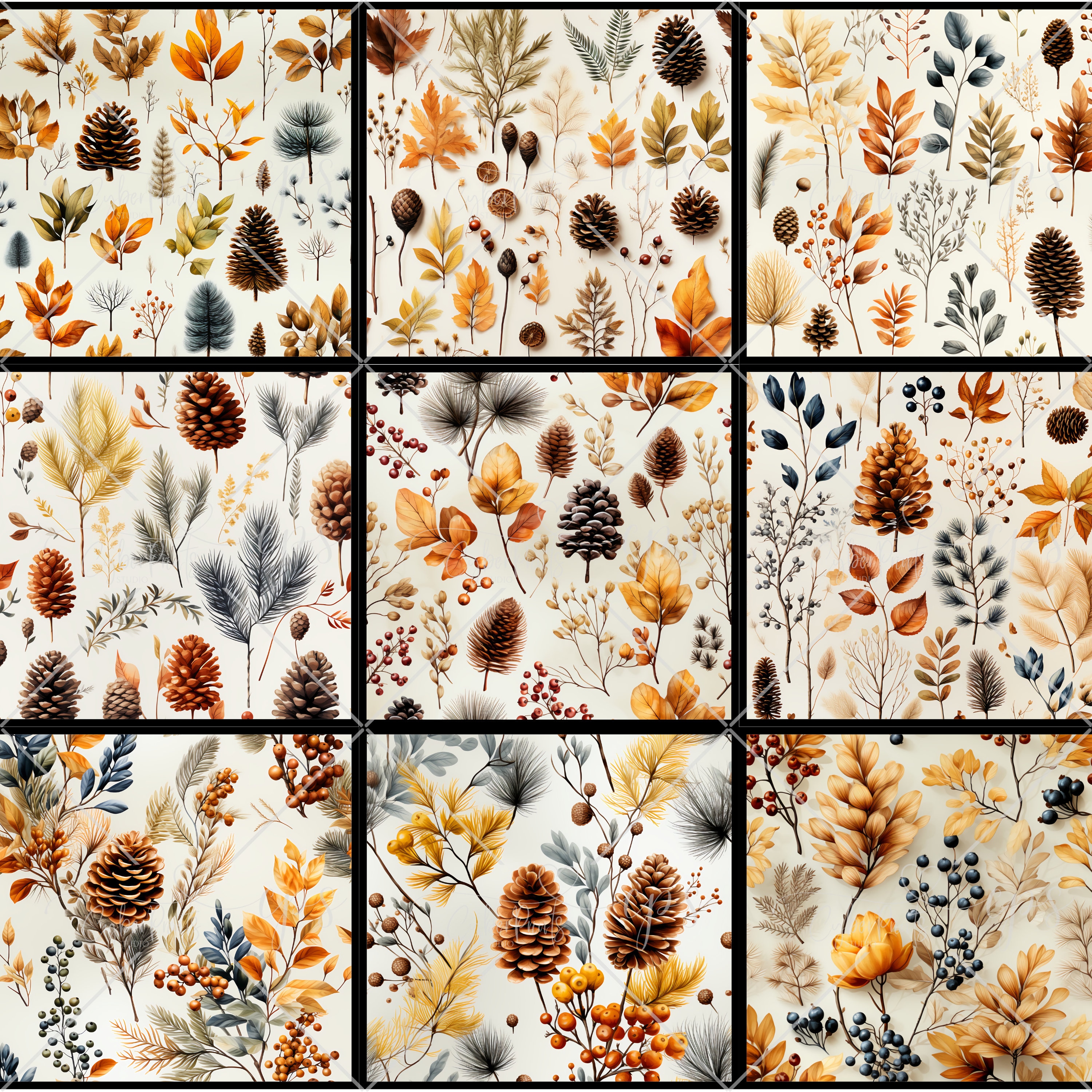 Watercolor Autumn Foliage Patterns, Digital Paper, Seamless Autumn ...