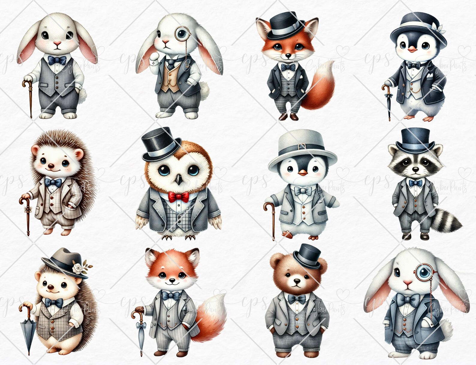 Dapper Animals Clipart Bundle - Cute Animals in Suits, Bowties, and ...