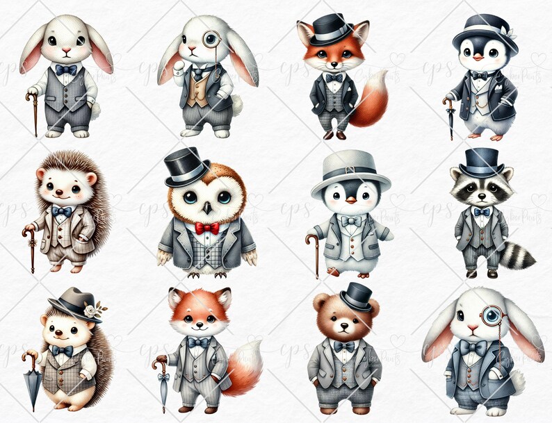 Dapper Animals Clipart Bundle - Cute Animals in Suits, Bowties, and ...