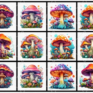 Watercolor Magic Mushrooms Clipart - Trippy Fantasy Watercolor Witch ...