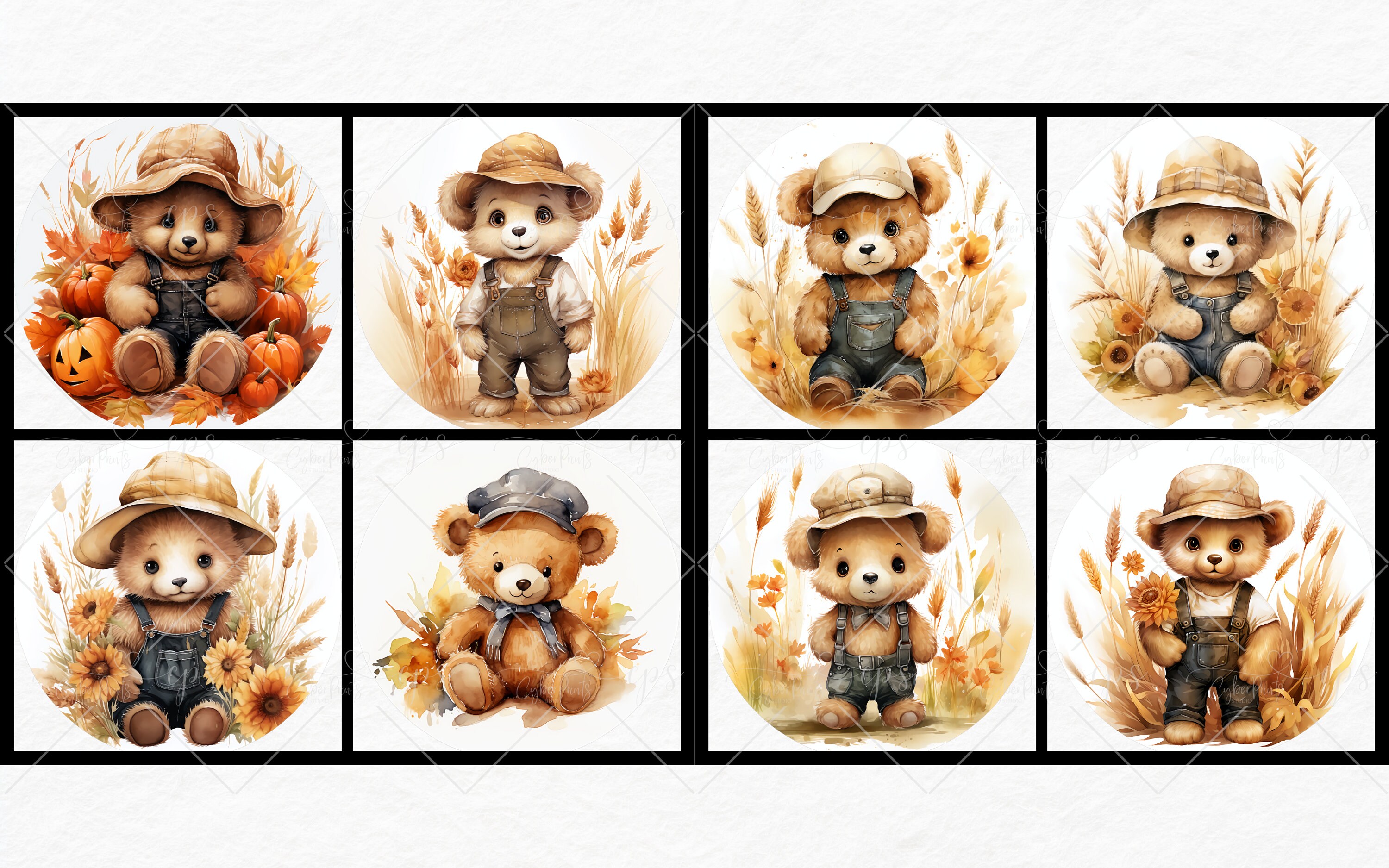 Watercolor Autumn Teddy Bear PNG Clipart Bundle | Teddy Bear Graphics ...