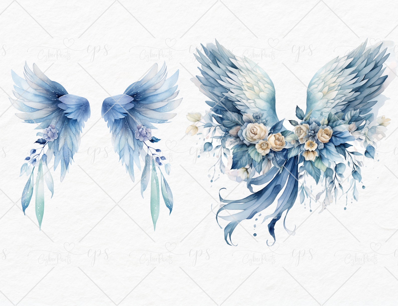 Floral Angel Wings Clipart Watercolor Clipart Feather Wings - Etsy