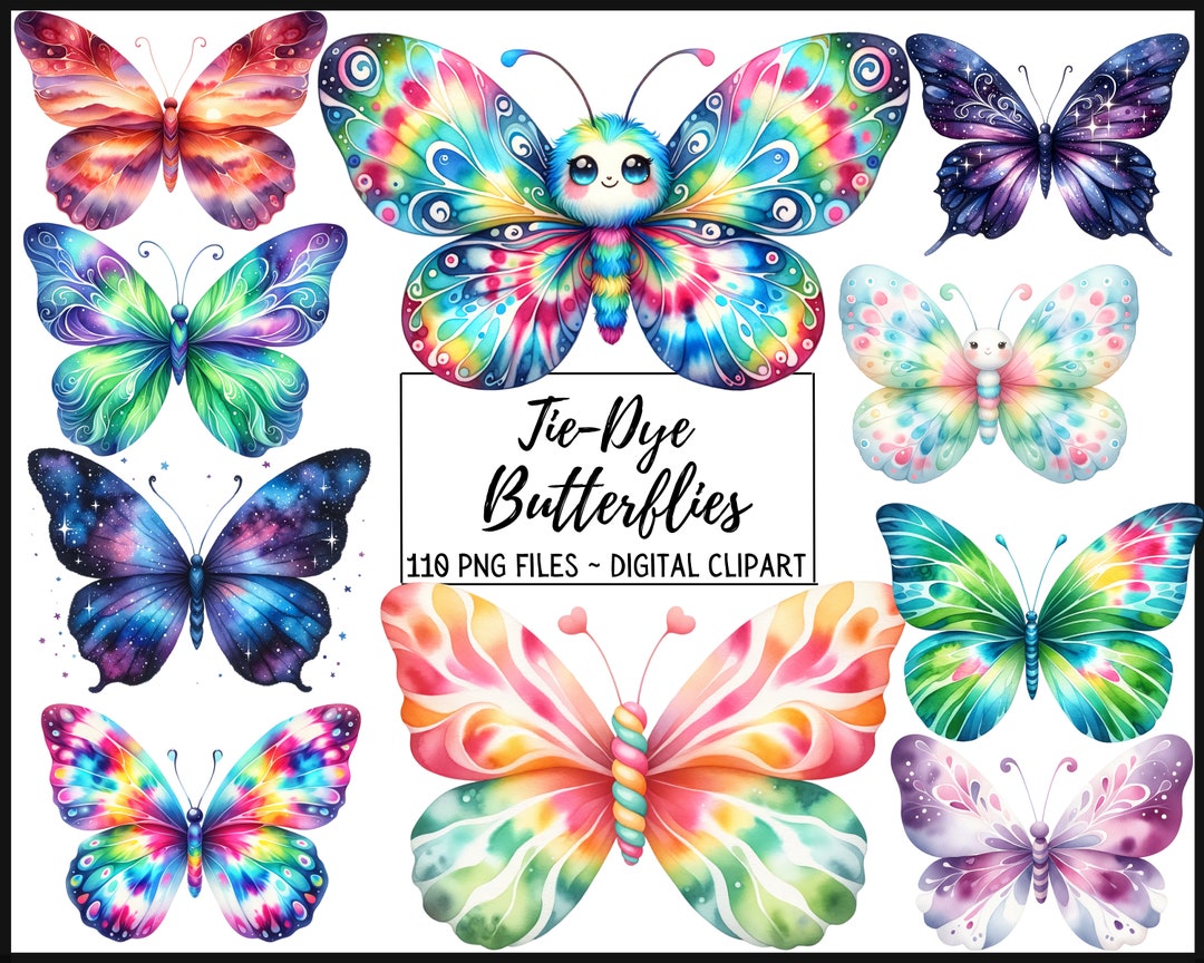 Tie Dye Watercolor Butterflies Clipart - Psychedelic Trippy Fantasy ...