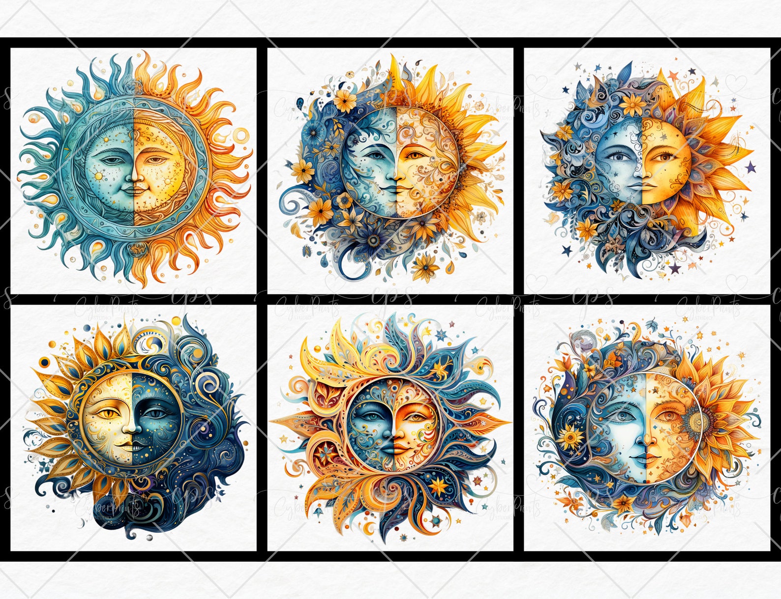 Celestial Clipart Bundle, Sun Clip Art, Mystical Clipart, Commercial Use, Instant Digital ...