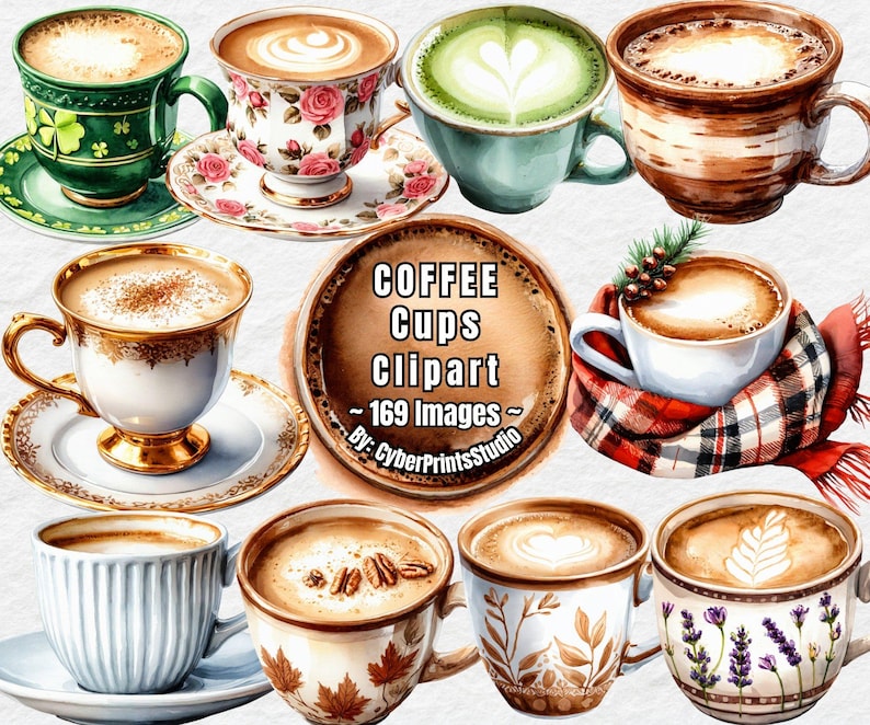 Watercolor Coffee Cup Clipart Bundle - 169 PNG Mug and Teacup ...