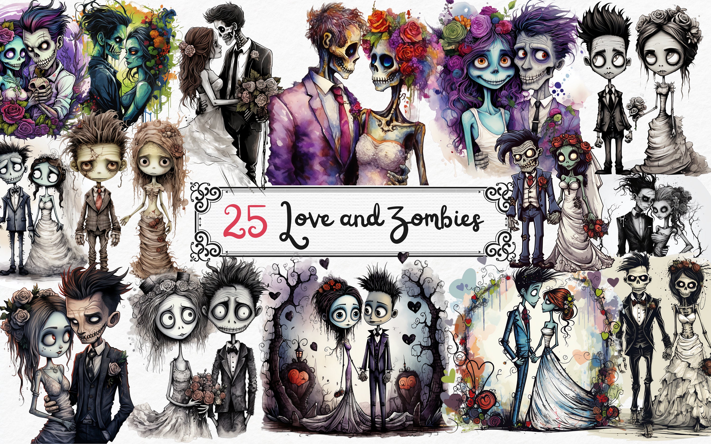 Zombie Love Clipart, PNG Zombie Printables, Junk Journal, Zombie ...