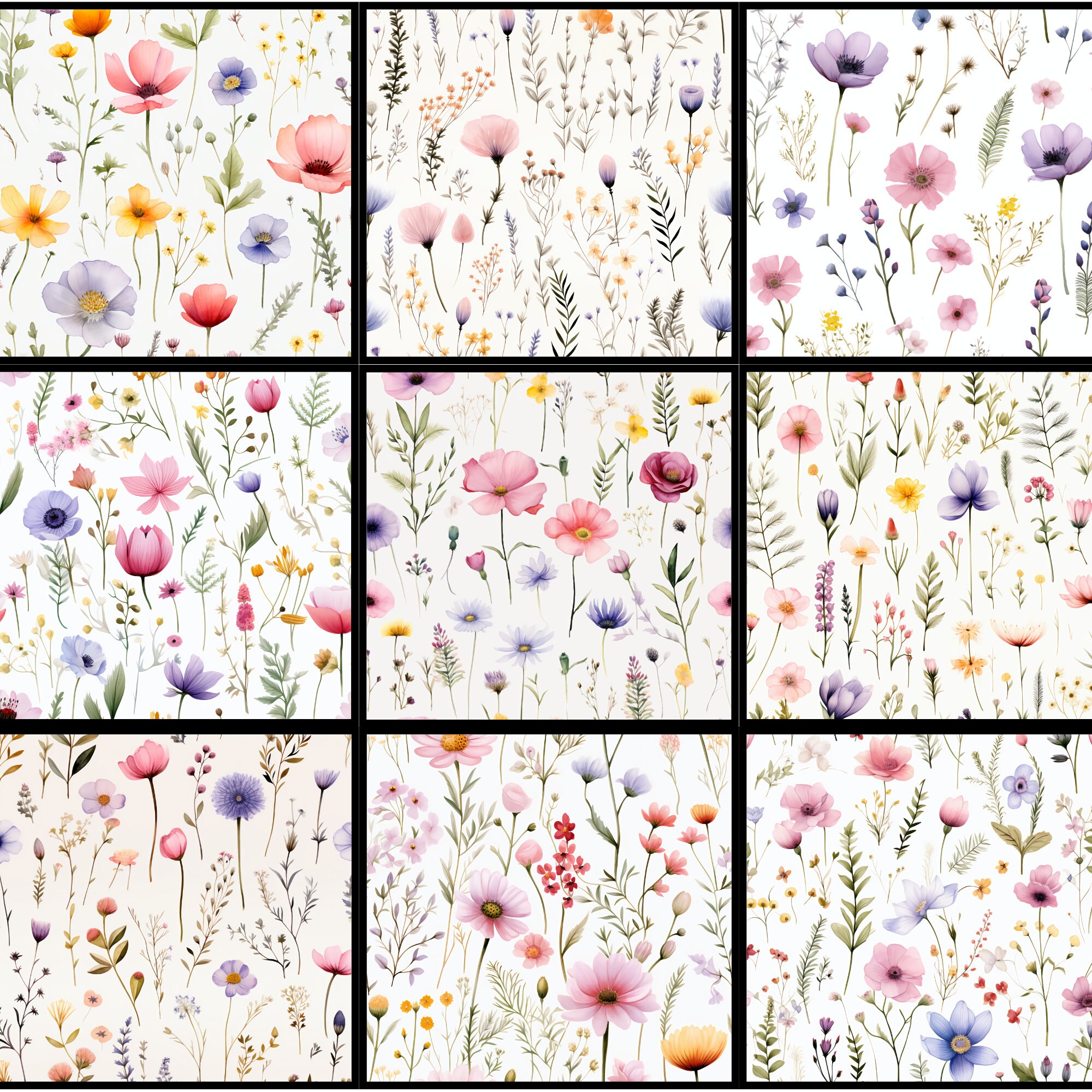 Watercolor Wildflowers Flowers Seamless Pattern Floral - Etsy