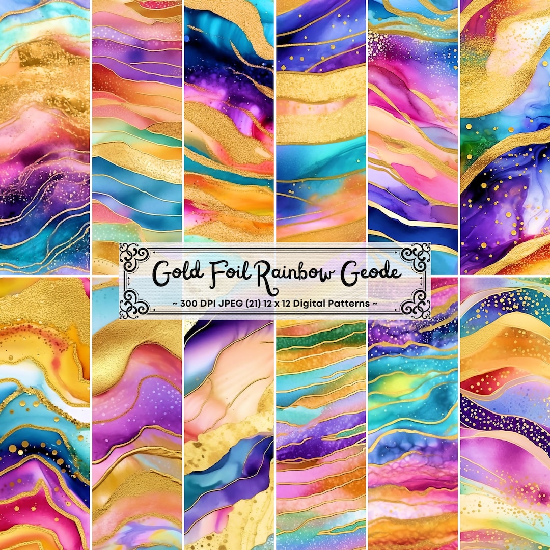 Rainbow Watercolor Geode Digital Paper, Seamless Texture Background ...