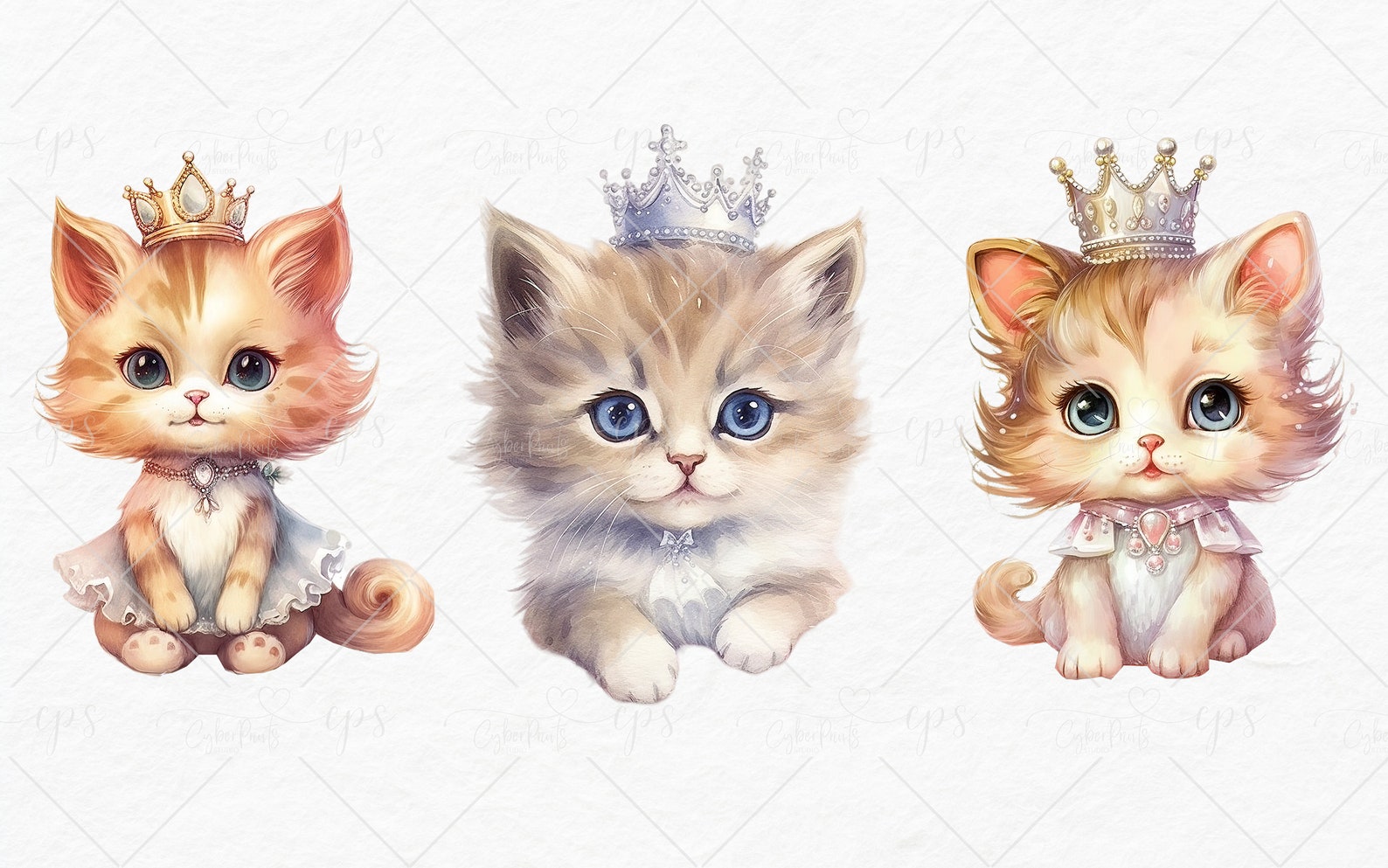Princess Kittens Watercolor Clipart Png, Kitten Png,cute Kitten Png ...