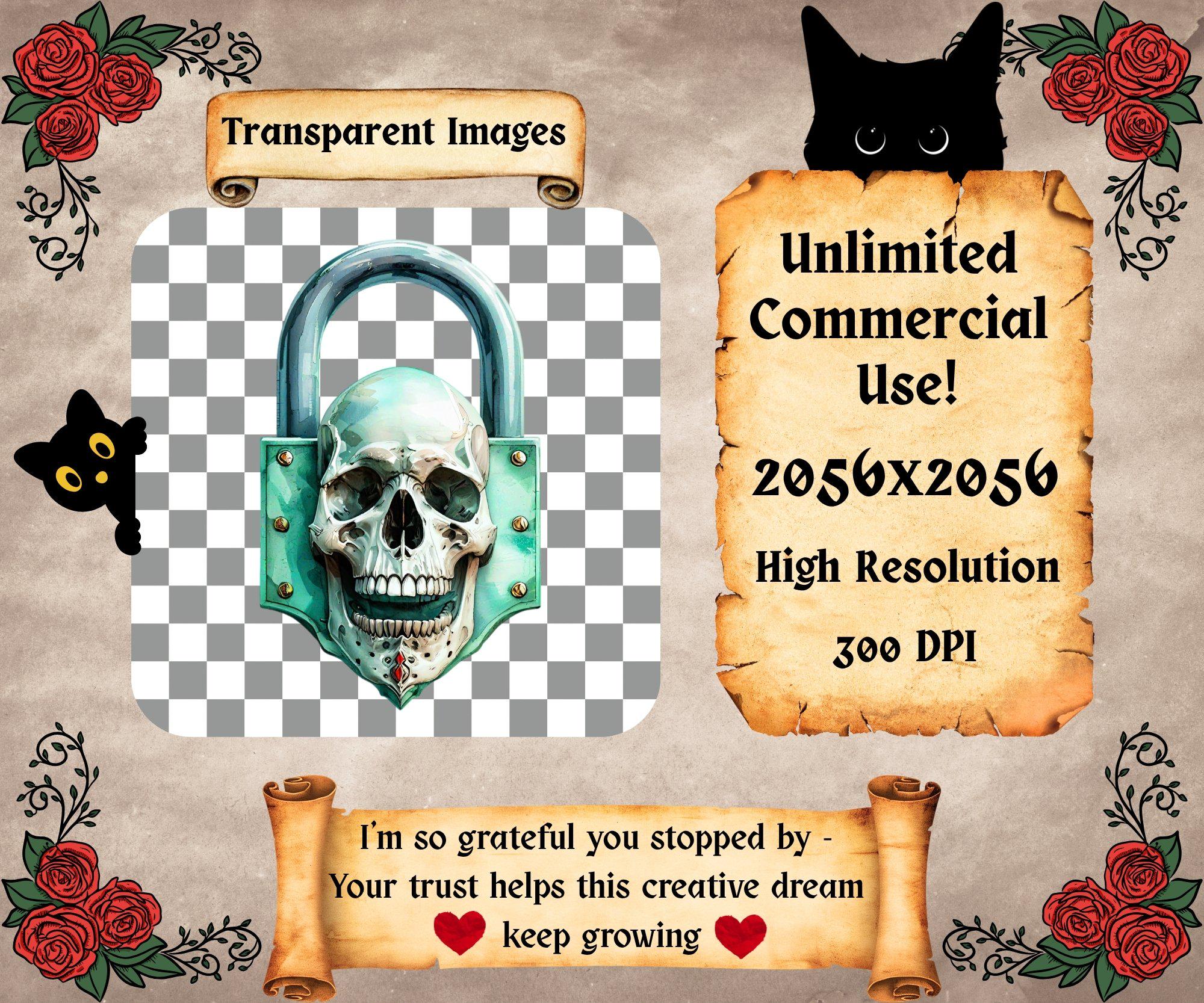 Skull Lock and Key Watercolor Clipart Bundle – Gothic Skeleton Padlocks ...