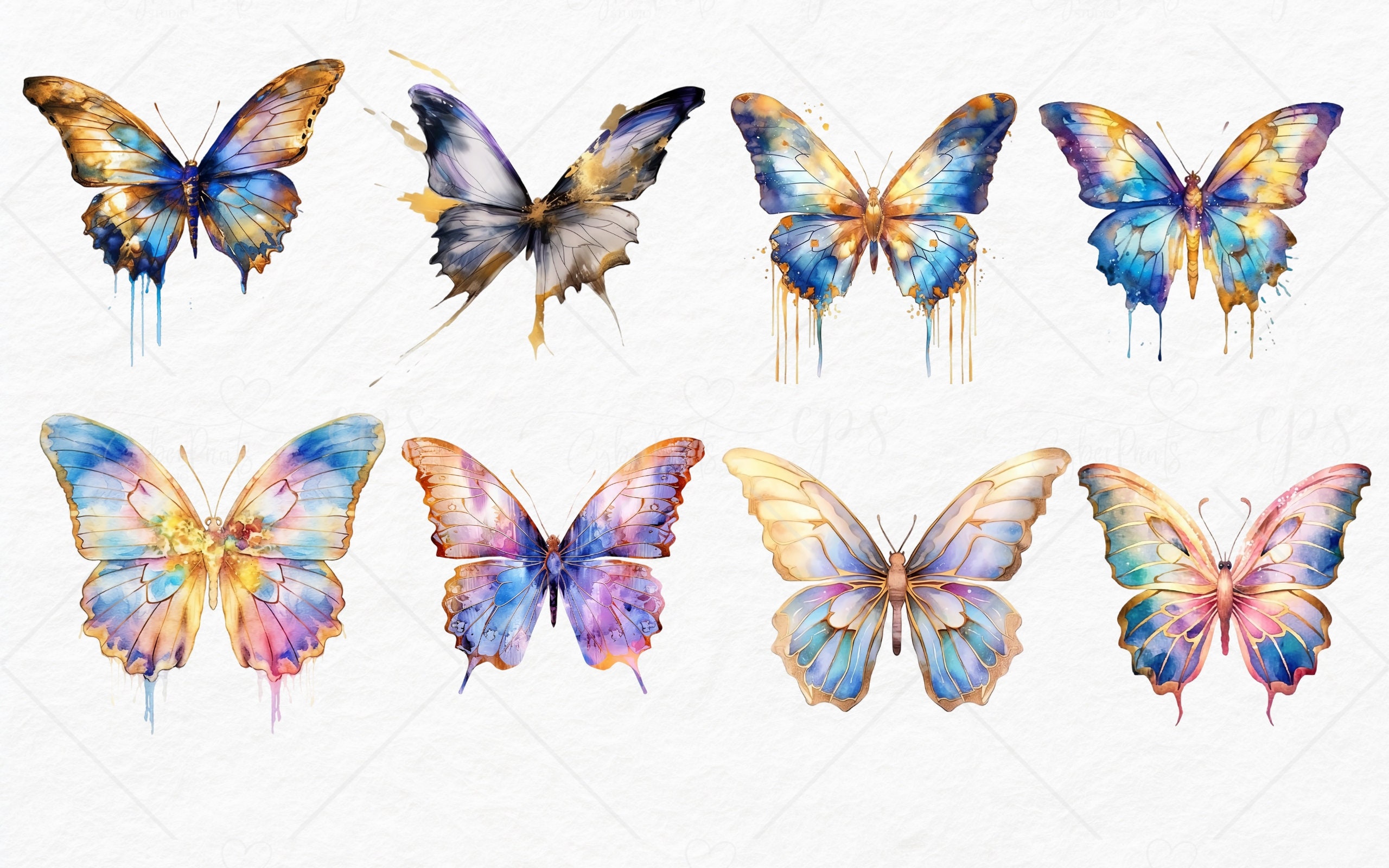 Gold Foil Butterflies Clipart, Painted Butterfly Clipart, Butterfly ...