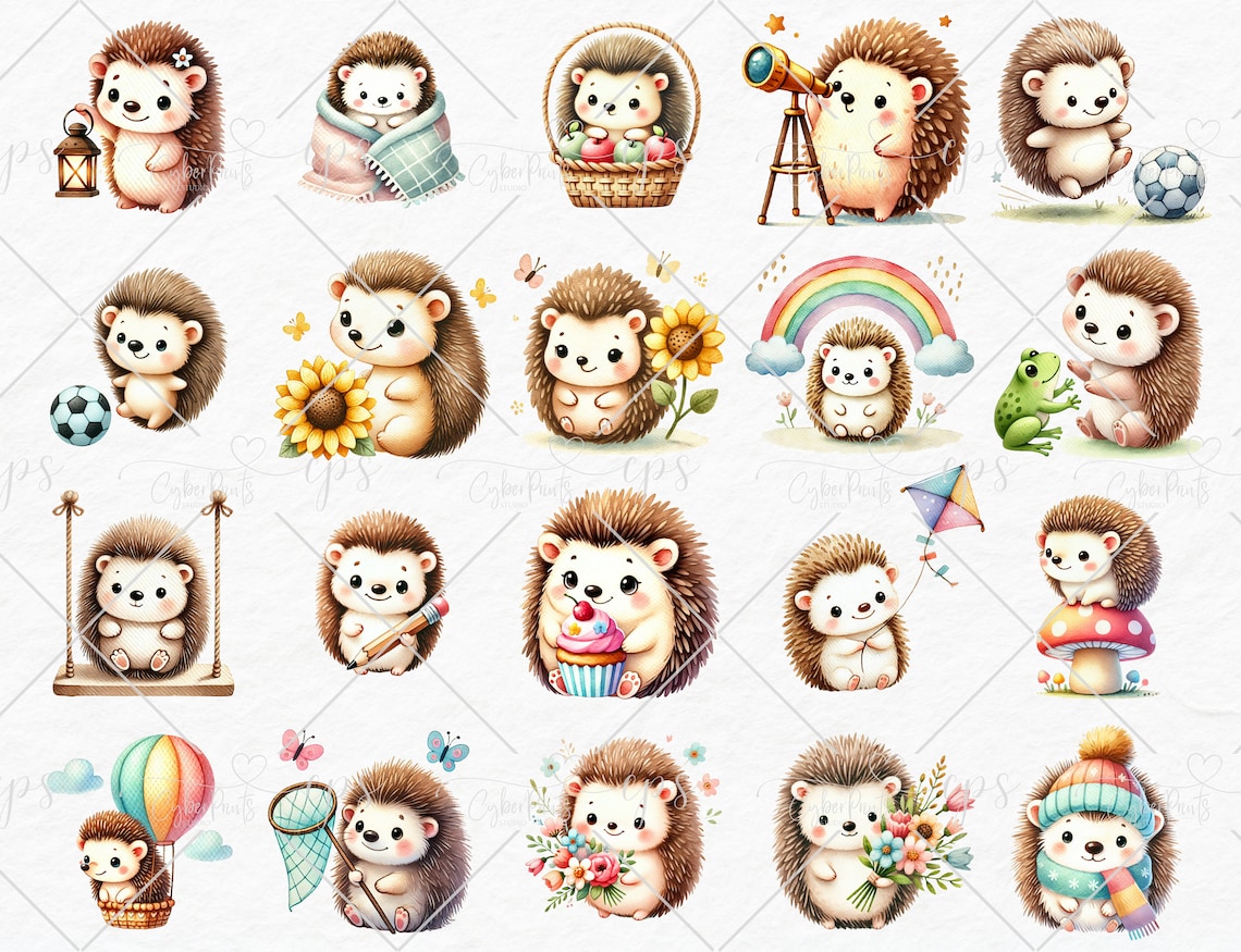 Cute Hedgehogs Clipart, Hedgehog Clipart Bundle, Hedgehog PNG, Cute ...