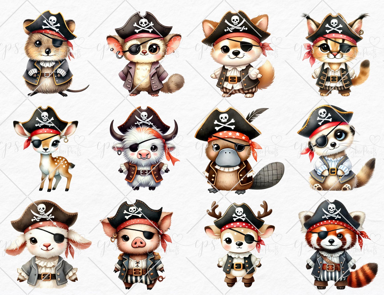Pirate Animals Clipart - Cute Pirate Critters PNG - Digital Download ...