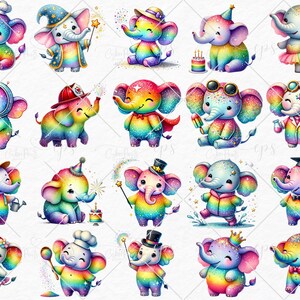 Rainbow Elephant Clipart - Cute Watercolor Elephants PNG - Digital ...