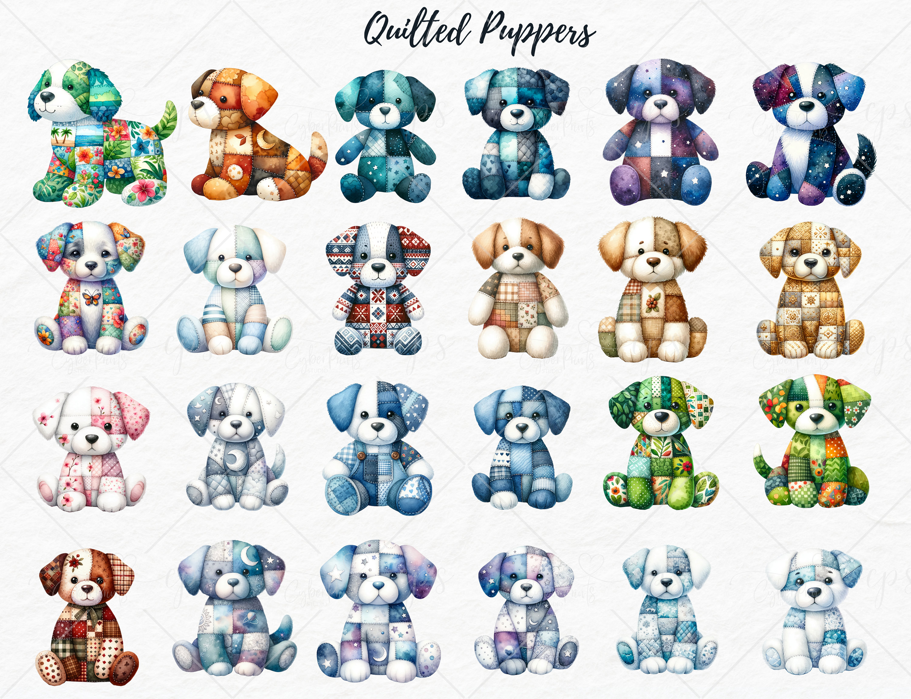 Patchwork PNG Quilted Puppy, Stuffed Animal, Nursery Art, Cute Adorable ...