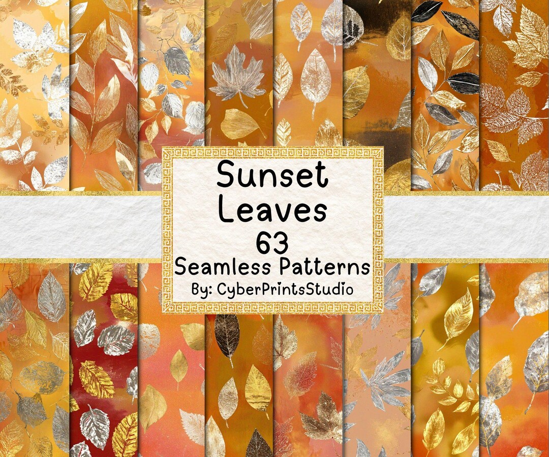 Metallic Autumn Leaf Digital Paper – 12x12 Foil Leaf Textures in Gold ...