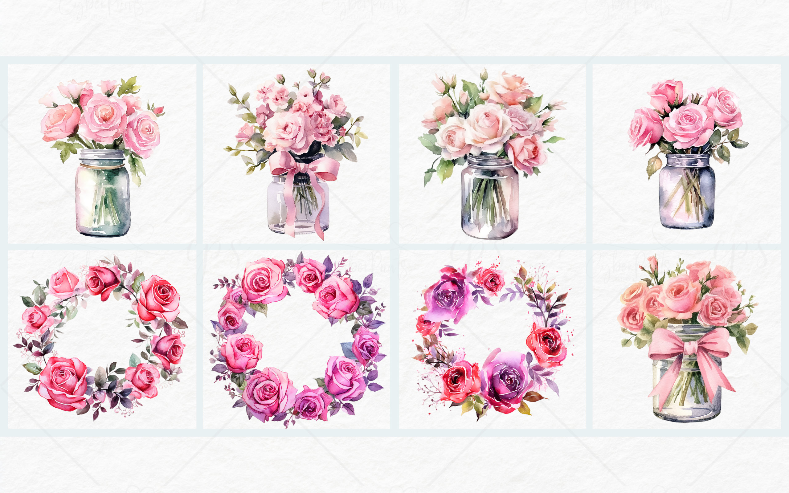 Watercolor Pink Roses Clipart Roses in PNG Format Instant - Etsy