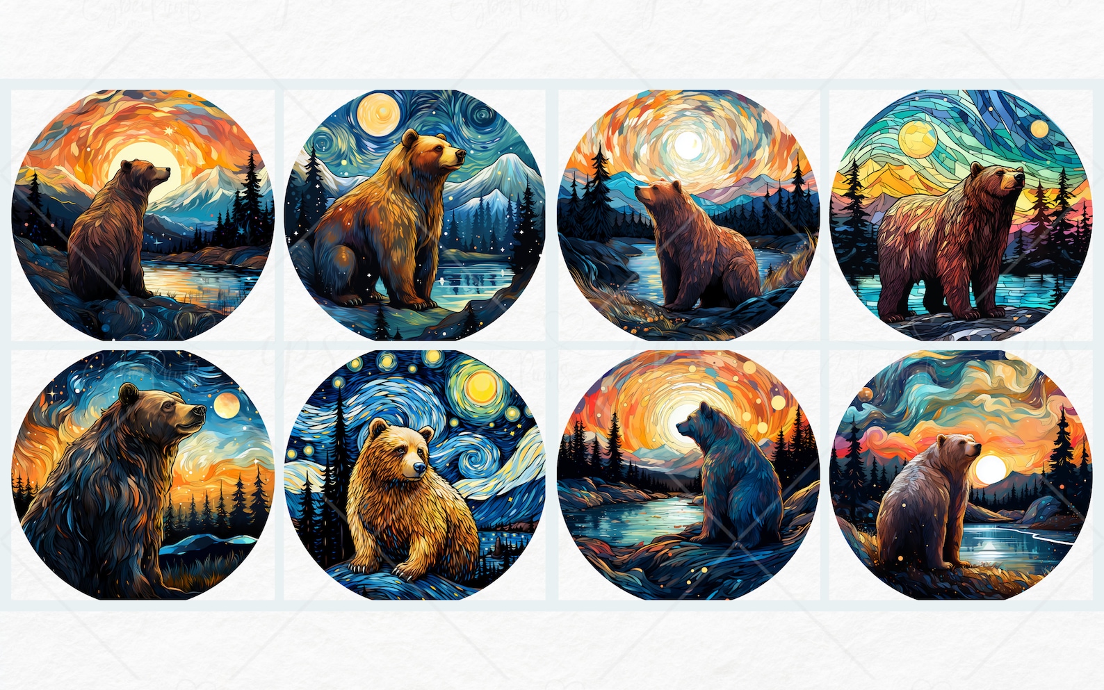 Starry Night Bears, Bears Clipart, Van Gogh Bears, Forest Animals PNG Format Instant Download ...