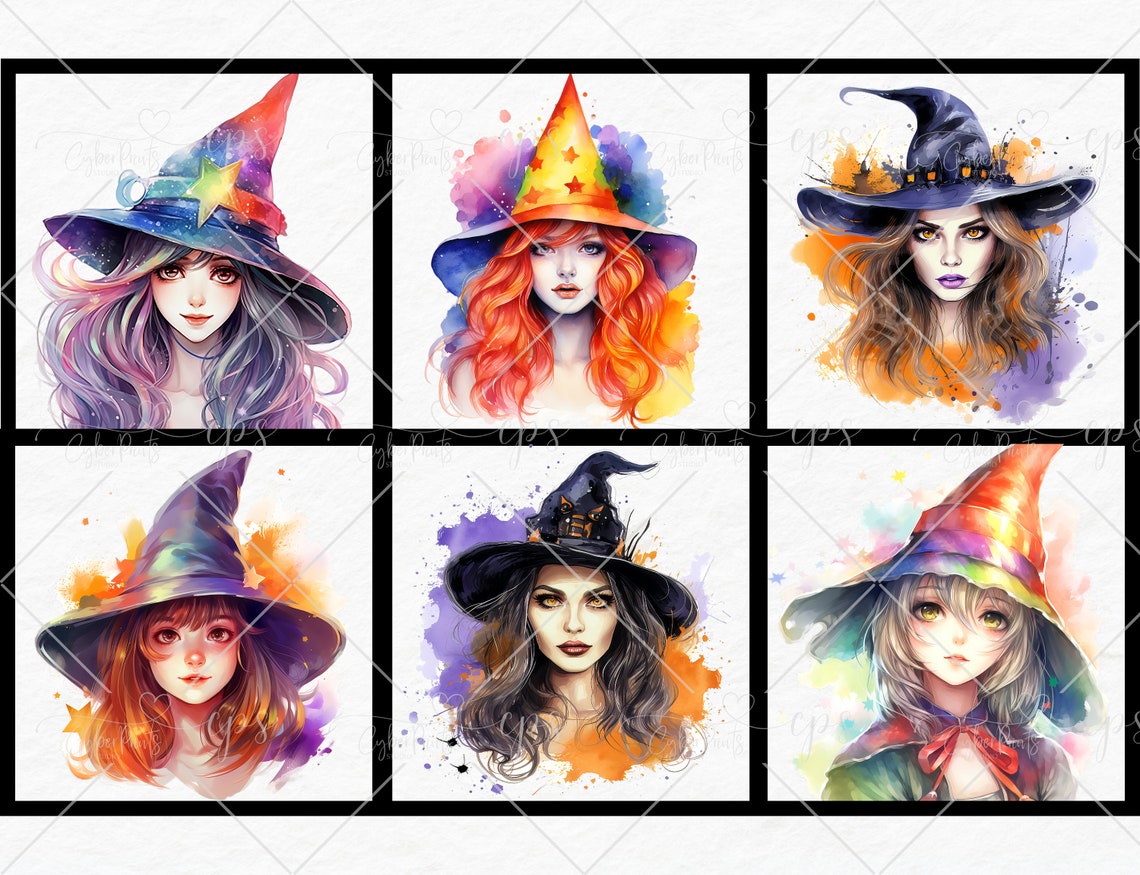 Rainbow Witches Clipart Bundle Halloween PNG Images, Fantasy Magical ...