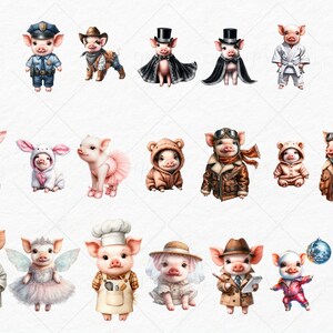 Pigs Watercolor Clipart Bundle - 136 PNG Cute Pig Images, Outfits ...