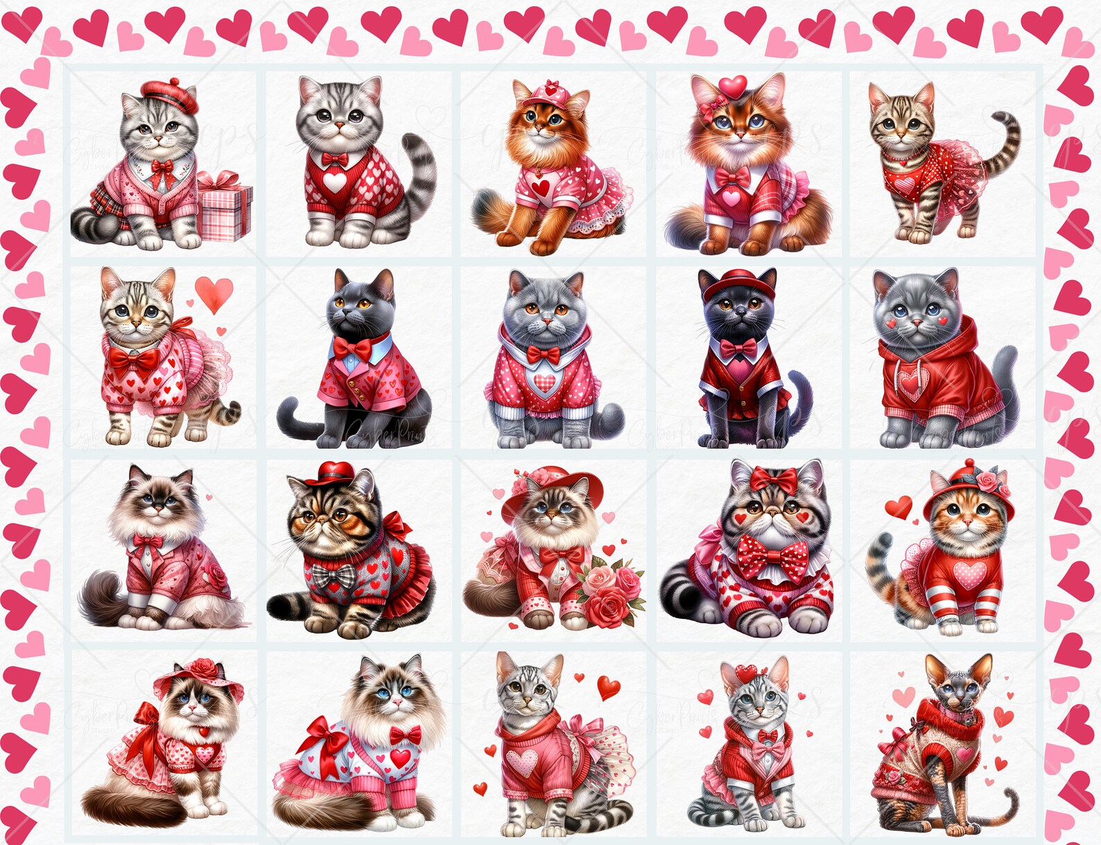 Valentine Cat Clipart Bundle - Kitten Sublimation Bundle for Valentines ...
