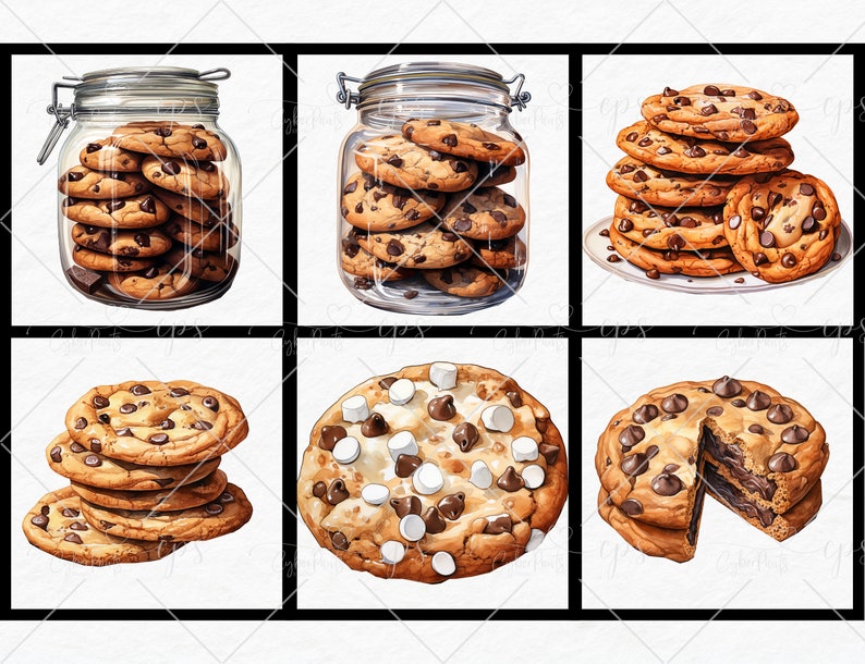 CHOCOLATE CHIP COOKIE Clipart Bundle Png Sweets Watercolor - Etsy