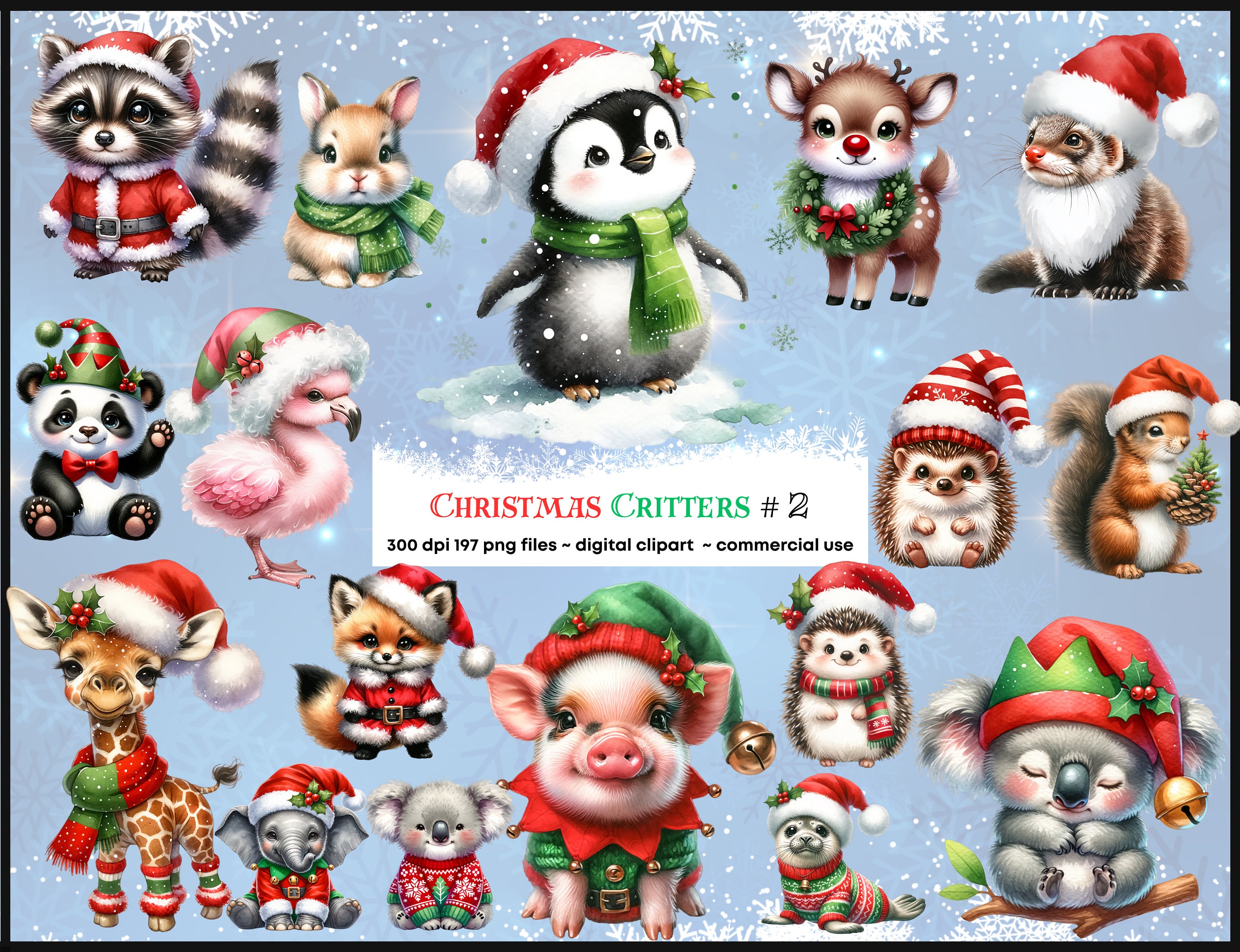 Christmas Animals Clip Art Cute Santa Animals in Png Format, Penguin ...