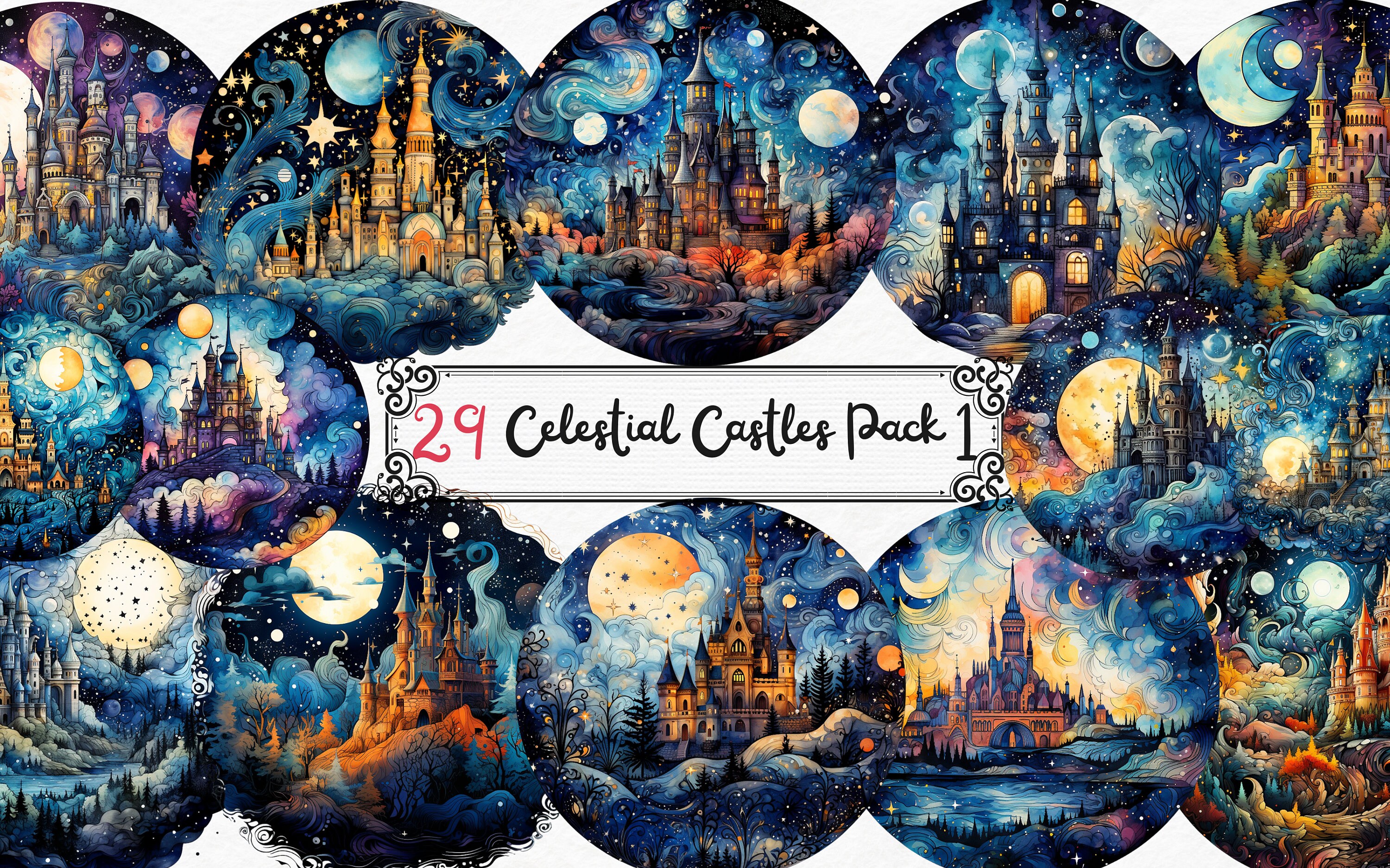 Fantasy Castles Clipart - Moonlit Castles, Celestial, Fantasy Castle ...