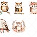 Boho Owl Clipart Bundle - 25 Watercolor PNG Owls With Floral Wreaths ...