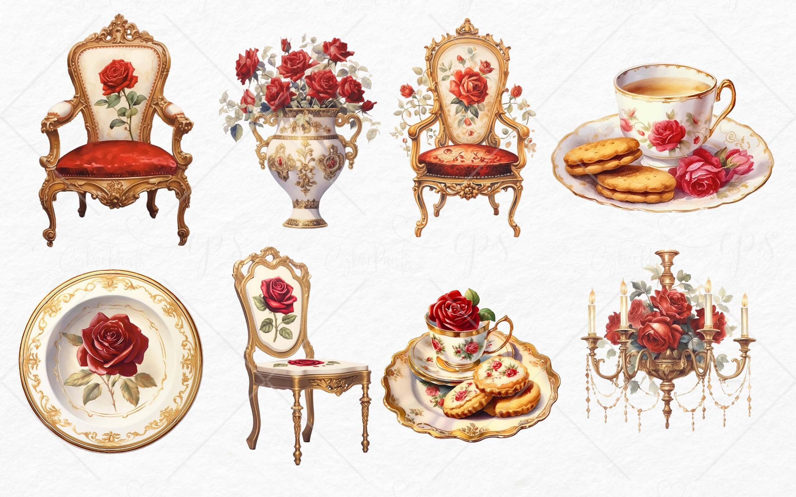 Watercolor Rose Tea Clipart Rose Tea Cups Garden Tea Clip - Etsy